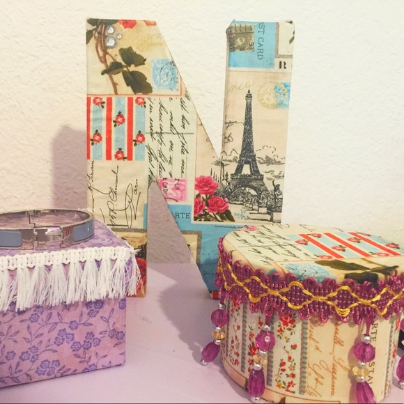 Anthropologie | Other | Custom Fabric Boxes And Letters Shabby Chic ...